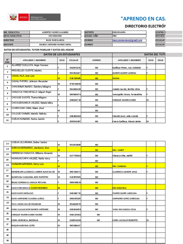 DIrectorio Estudiantes 3°CARTE | PDF
