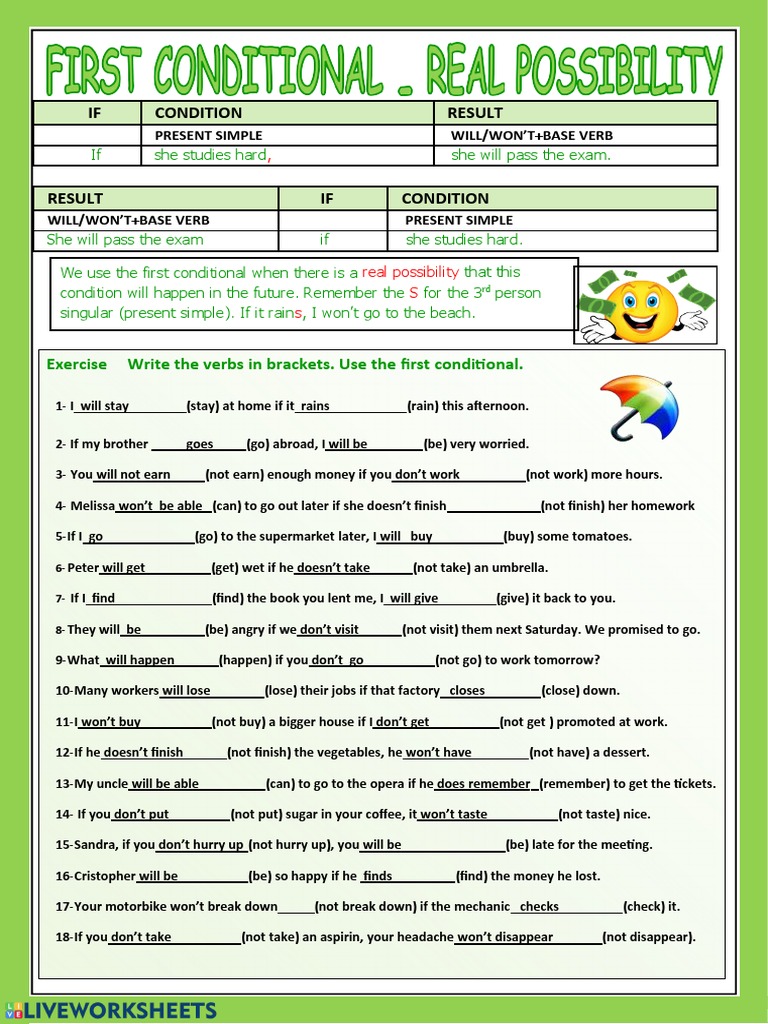 IF Condition Result: Exercise Write The Verbs in Brackets. Use The First Conditional | PDF ...