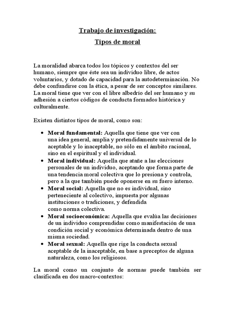 Clasificación de Tipos de Moral | PDF | Moralidad | Conceptos psicologicos