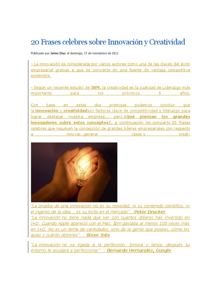 20 Frases Celebres Sobre Innovación y Creatividad | PDF | Innovación ...