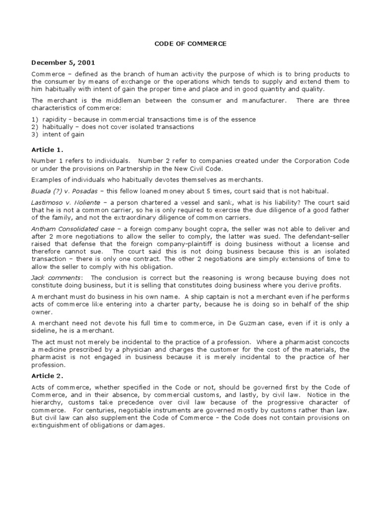 Overview of the Code of Commerce | PDF | Letter Of Credit | Foreclosure