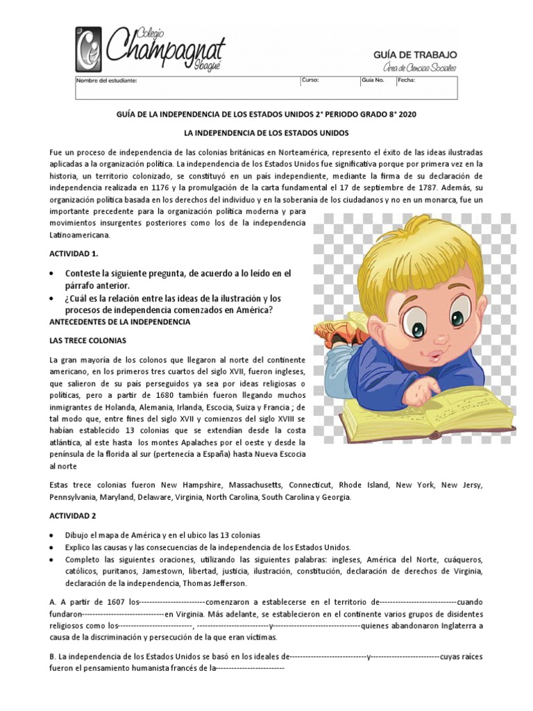 Guia de Trabajo La Independencia de Estados Unidos | PDF | Declaración ...