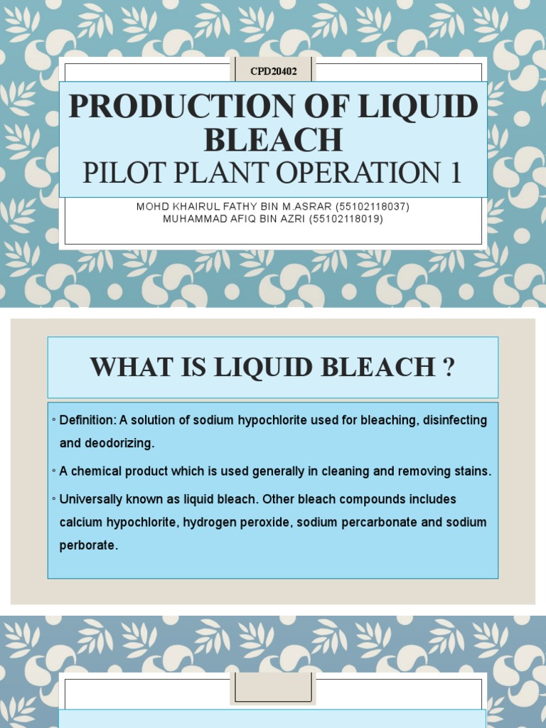 Liquid Bleach Production Process | PDF | Bleach | Chlorine