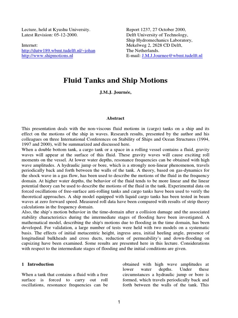 Fluid Tank & Ship Motion | PDF | Waves | Ships