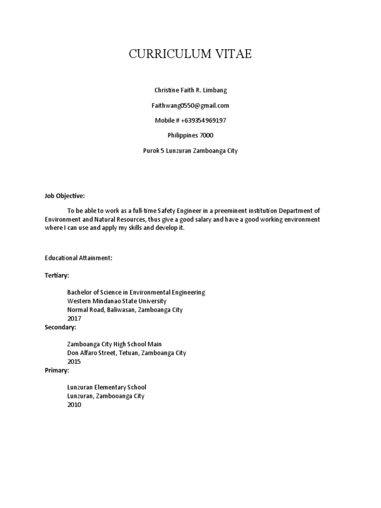 Curriculum Vitae: Job Objective | PDF | Behavior Modification | Cognition