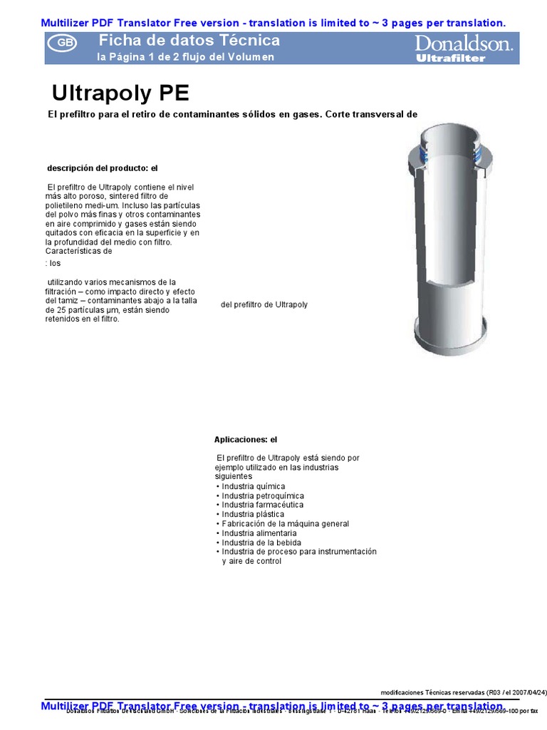 Ultrapoly Pe | PDF | Filtración | Ciencias fisicas