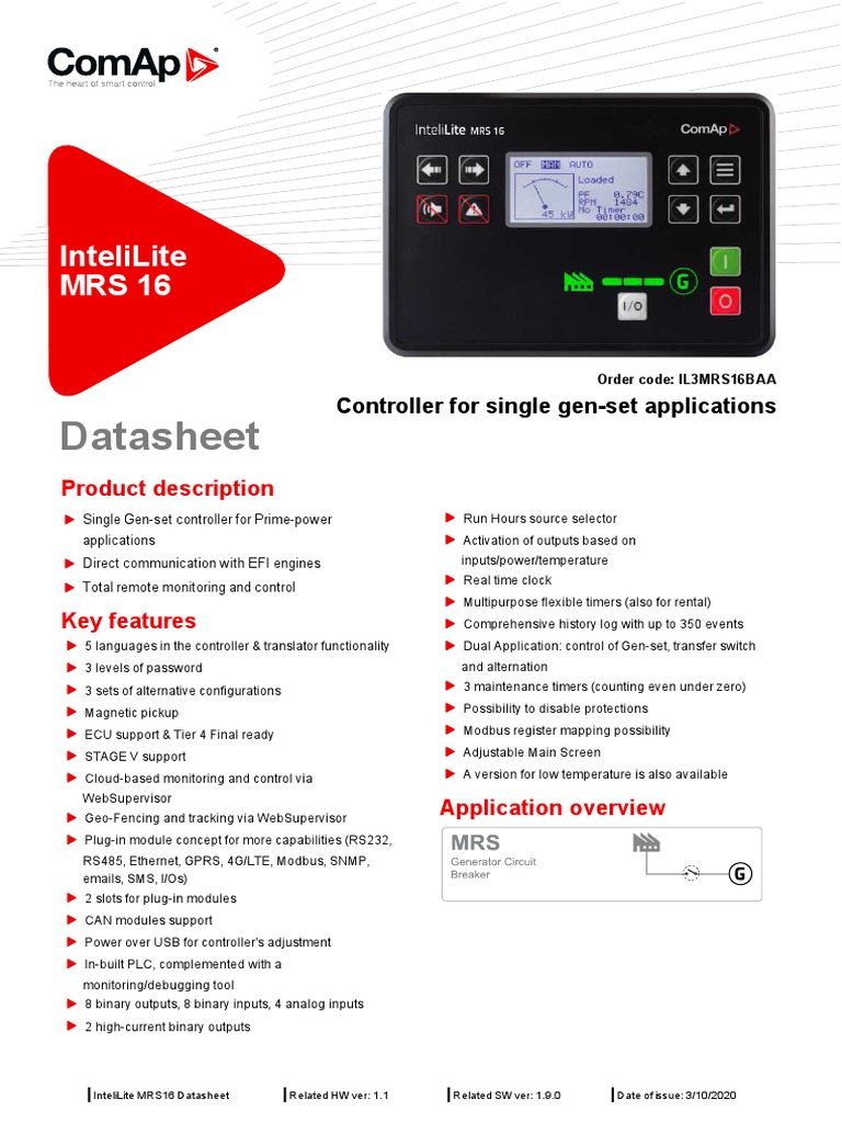 InteliLite MRS16 Datasheet PDF | PDF | Power Supply | Relay