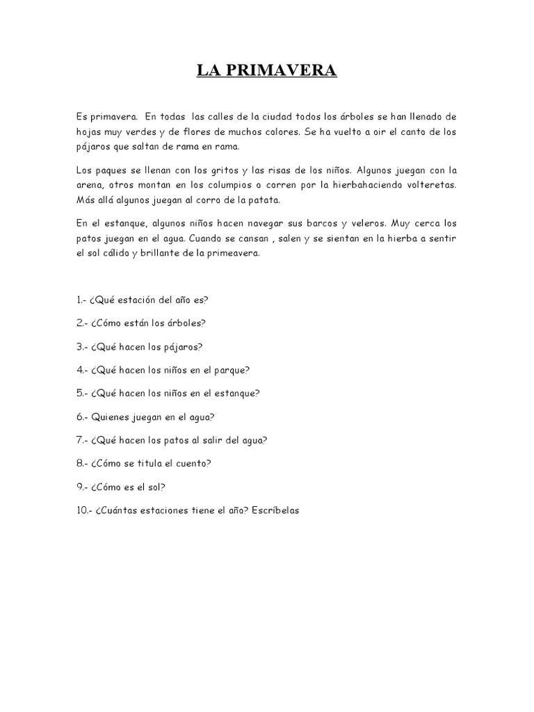 Lectura Comprensiva - La Primavera | PDF