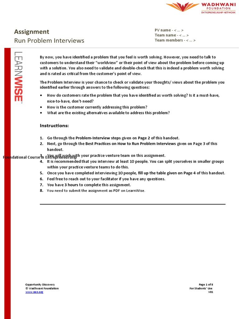Run Problem Interviews: Assignment | PDF | Interview | Cognition