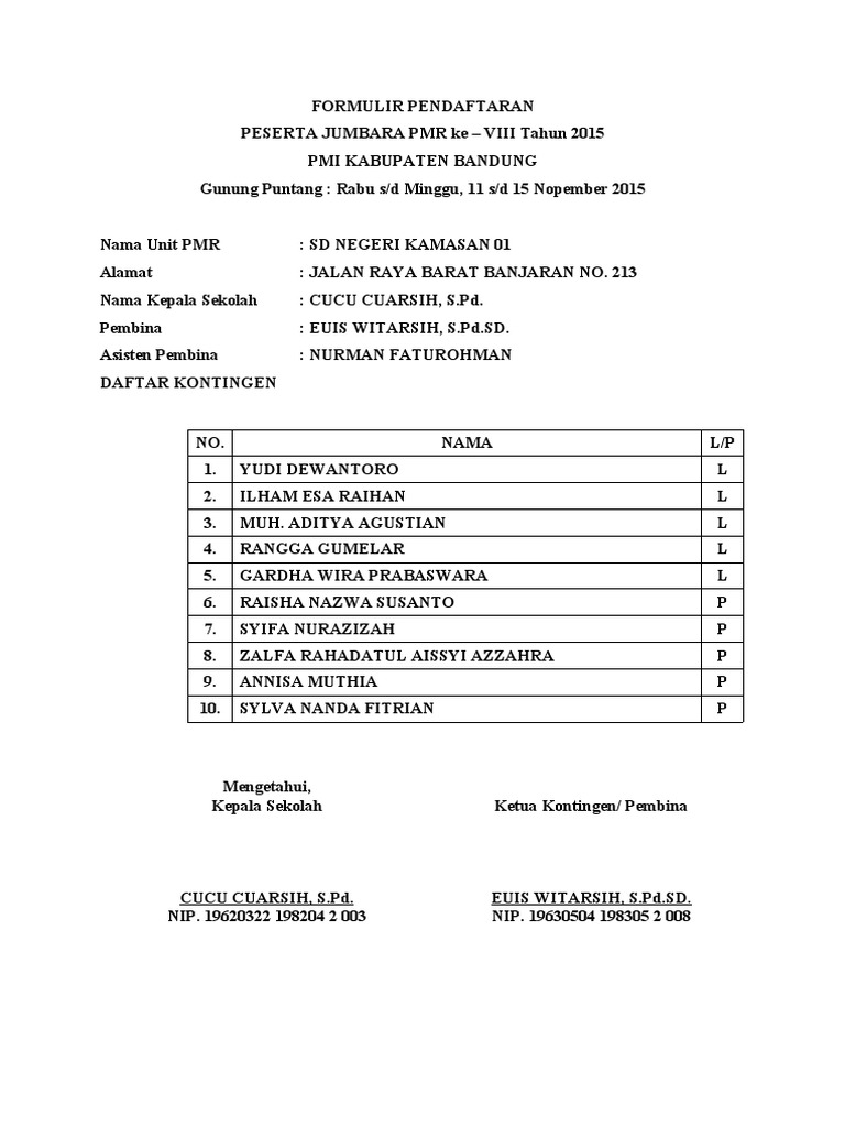 Formulir Pendaftaran PMR 2015 | PDF