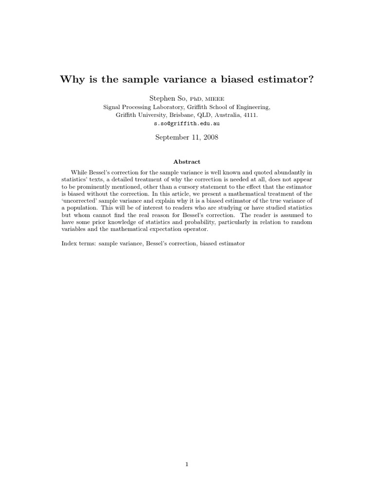 Why Is The Sample Variance A Biased Estimator?: Stephen So | PDF | Bias ...