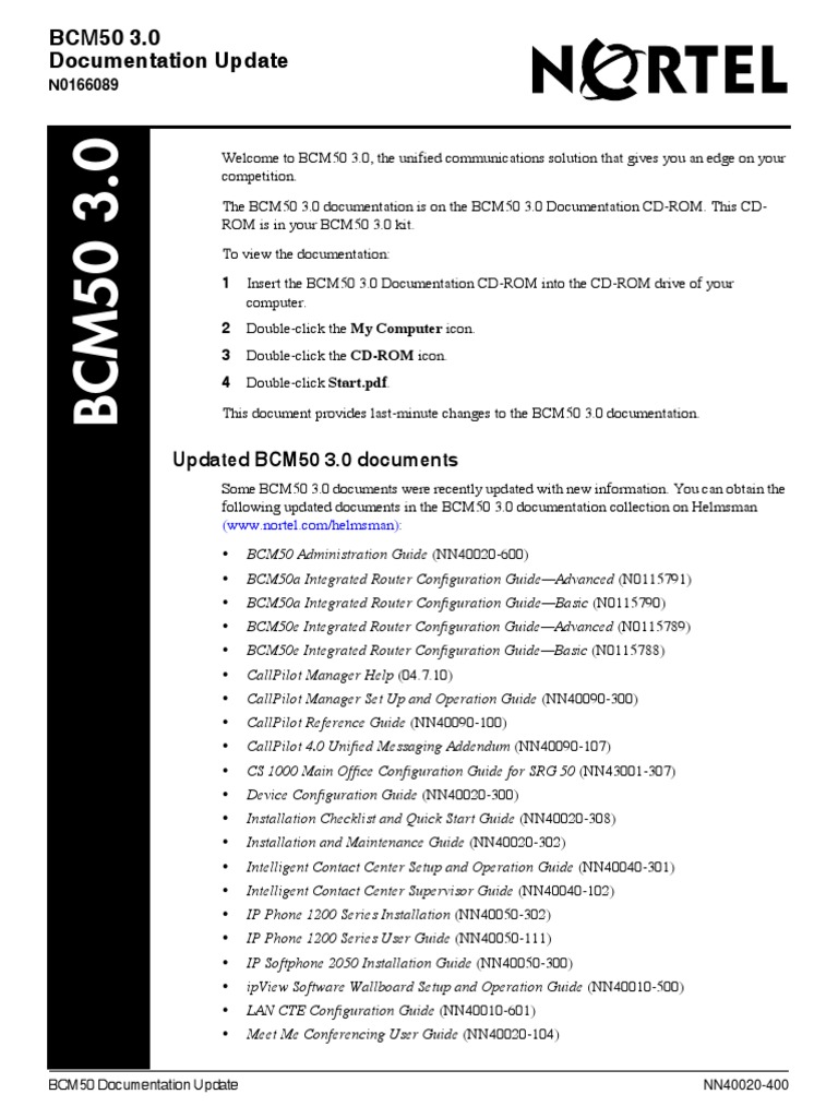 BCM50 3.0 Documentation Update | PDF | Windows Vista | Microsoft Windows