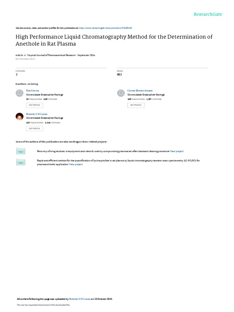 High Performance Liquid Chromatography Method For | PDF | High ...