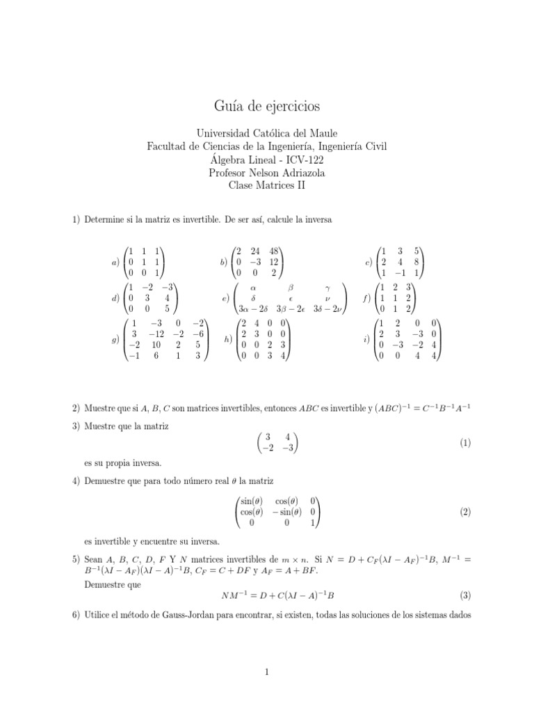 Guía 2 | PDF | Matriz (Matemáticas) | Teoría del operador