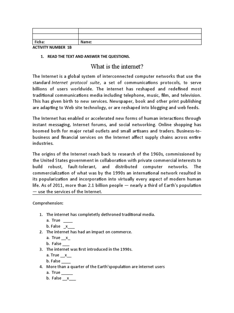 English Workshop 1B | PDF | Internet | Computer Network