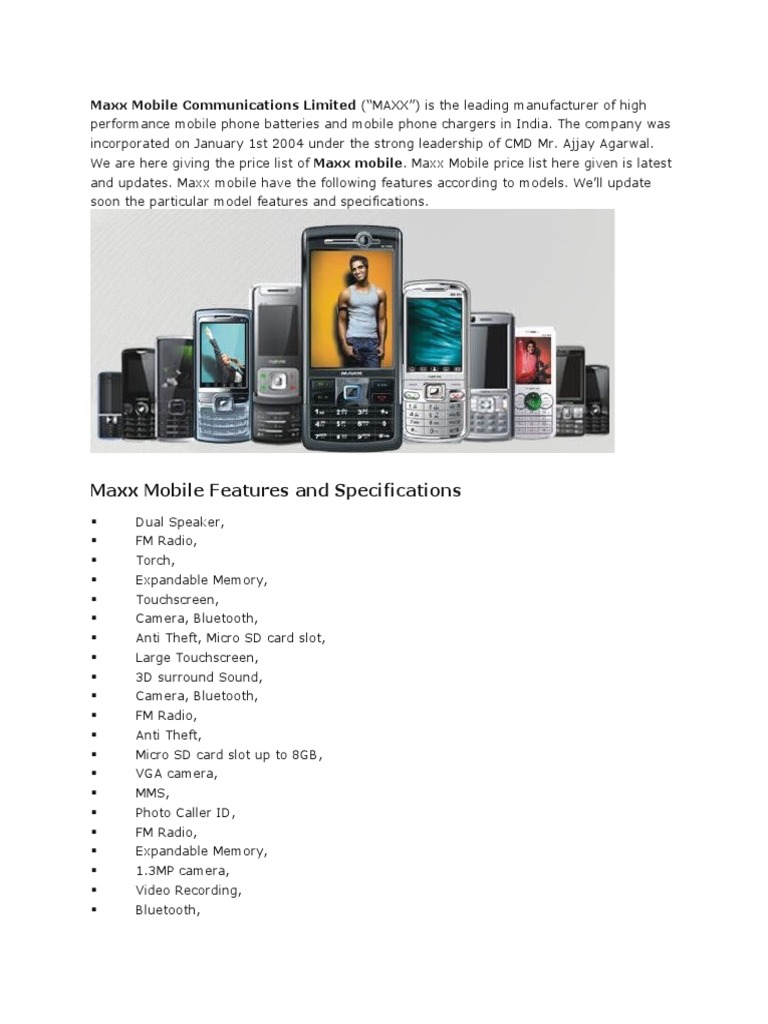 Maxx Mobile Prices & Features | PDF | Computers | Technology & Engineering