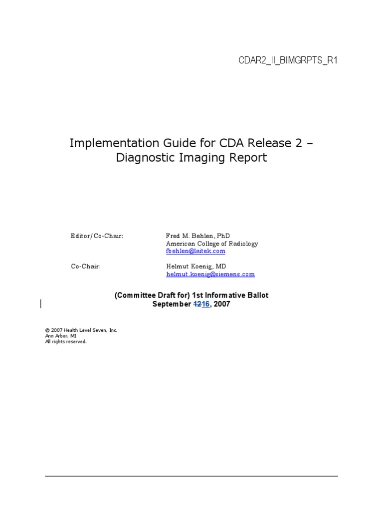 Implementation Guide For CDA Release 2 - Diagnostic Imaging Report ...