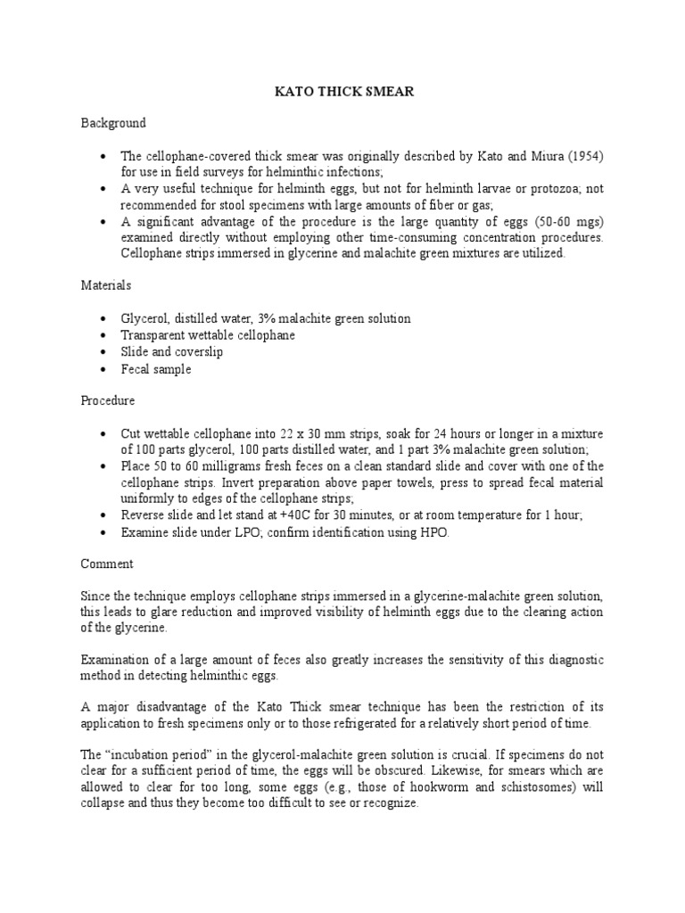 Kato Thick Kato Katz | PDF | Medical Specialties | Nature