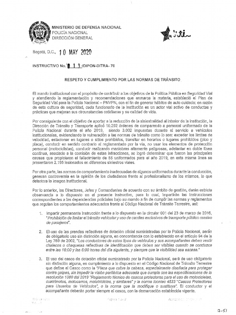 Instructivo No. 013 DIPON Del 100520 | PDF