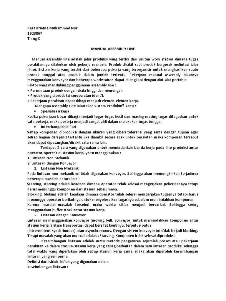Rangkuman Manual Assembly Line | PDF