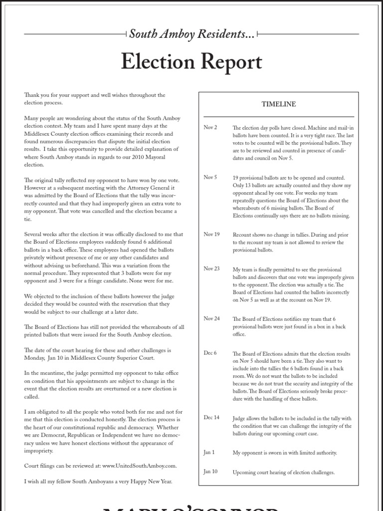 South Amboy Election Discrepancies Report | PDF | Election Recount ...