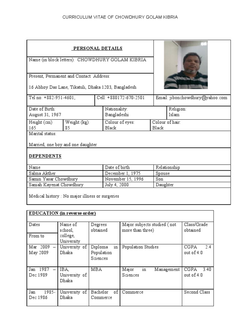 Curriculum Vitae of Chowdhury Golam Kibria: Dependents | PDF | Focus Group | Sampling (Statistics)