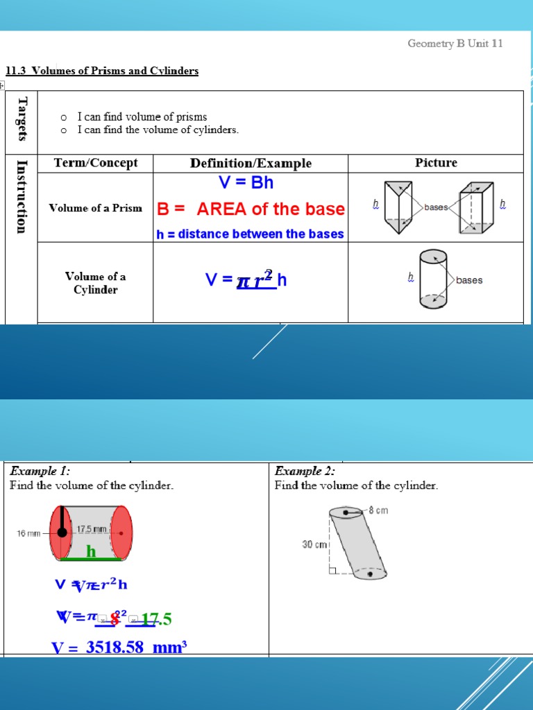 B AREA of The Base: H Distance Between The Bases | PDF