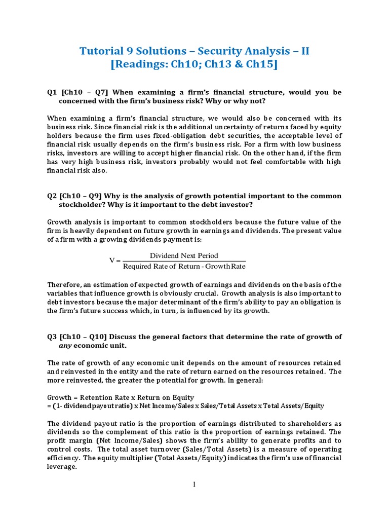 BFC5935 - Tutorial 9 Solutions | PDF | Return On Equity | Market Trend