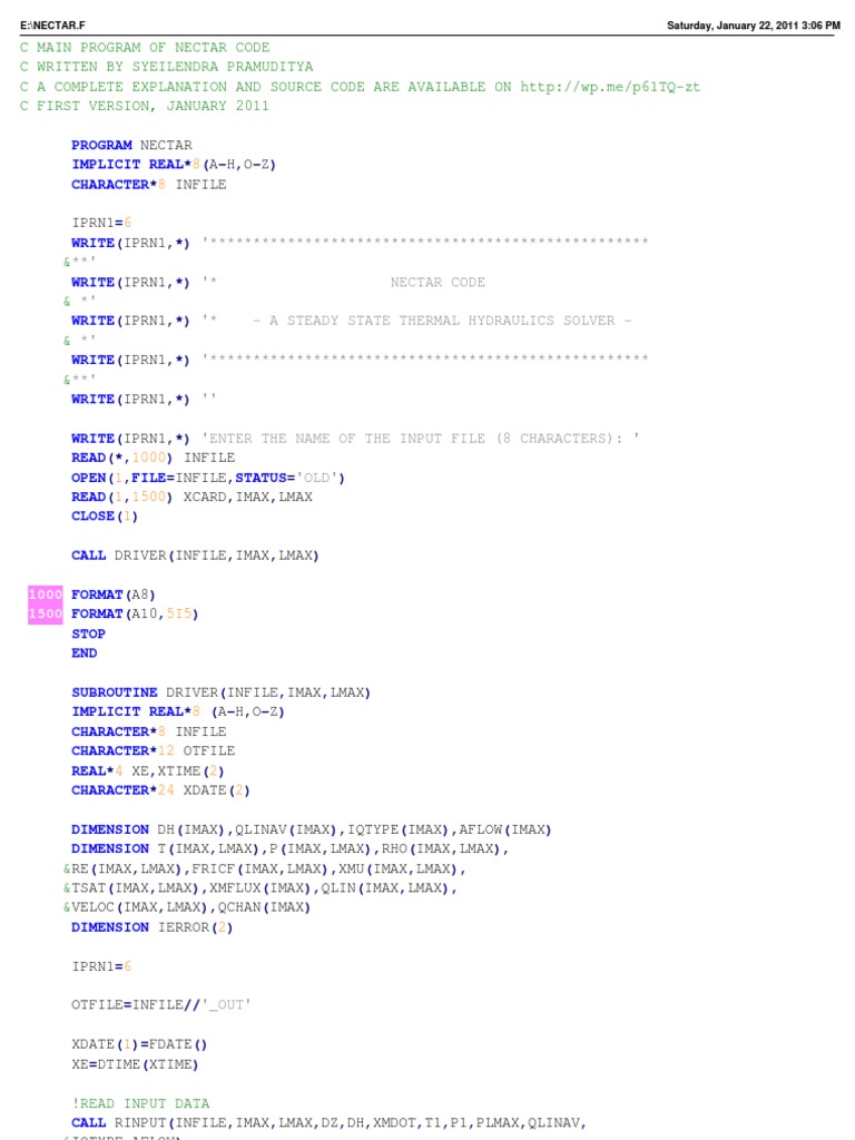 FORTRAN77 Code - NECTAR | PDF | Computer Science | Computer Programming