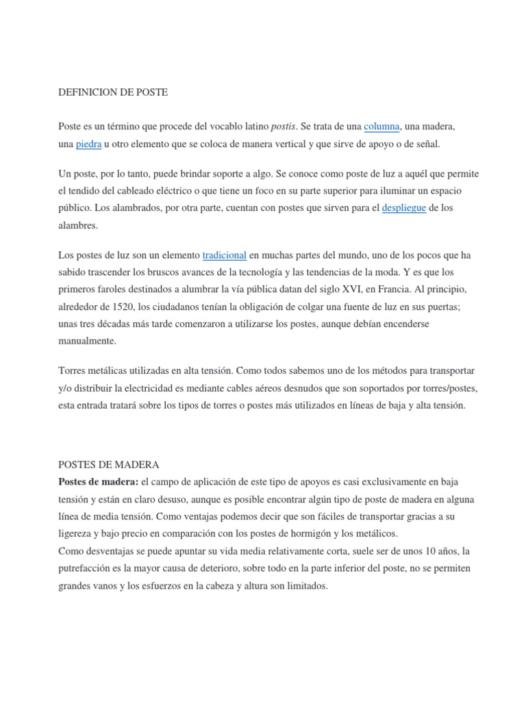 Tipos y características de postes eléctricos | PDF | Hormigón | Acero