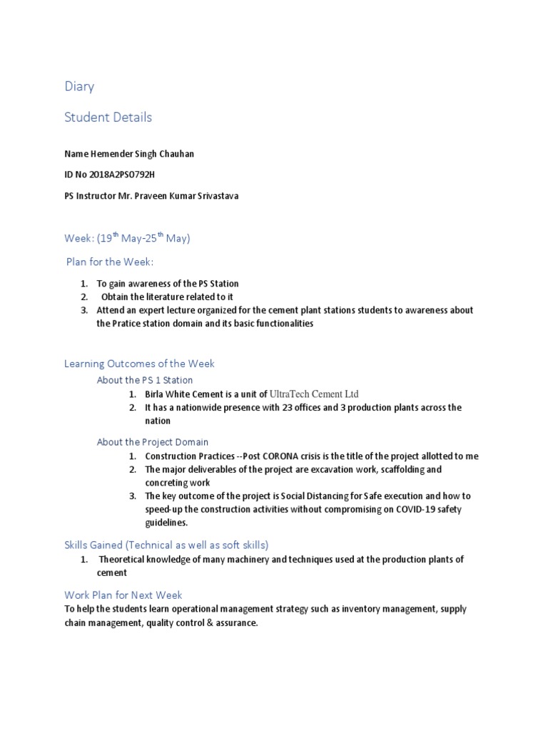 Intern Dairy Format | PDF
