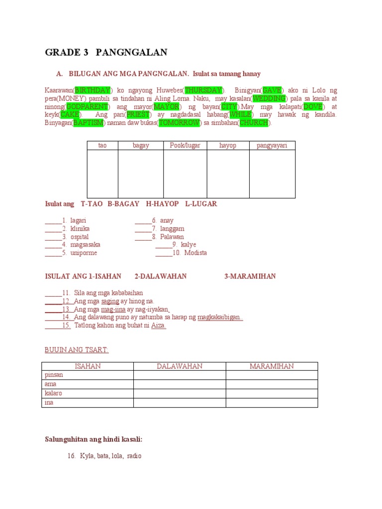 Grade 3 4 5 Pangngalan | PDF