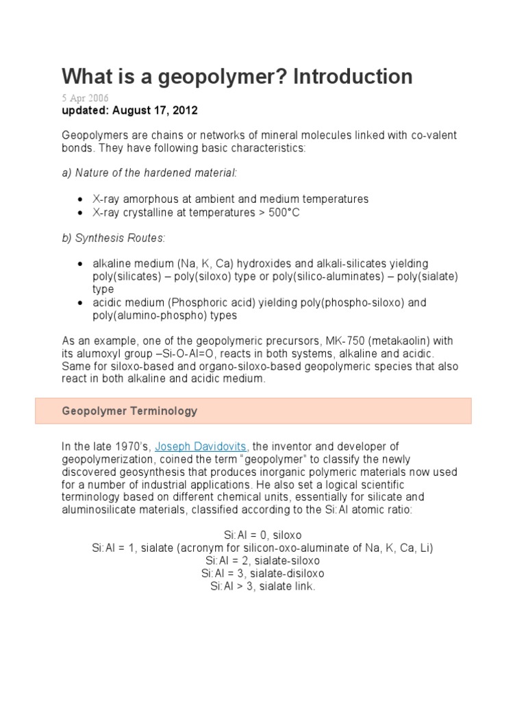 What Is A Geopolymer | PDF | Ionic Bonding | Physical Sciences