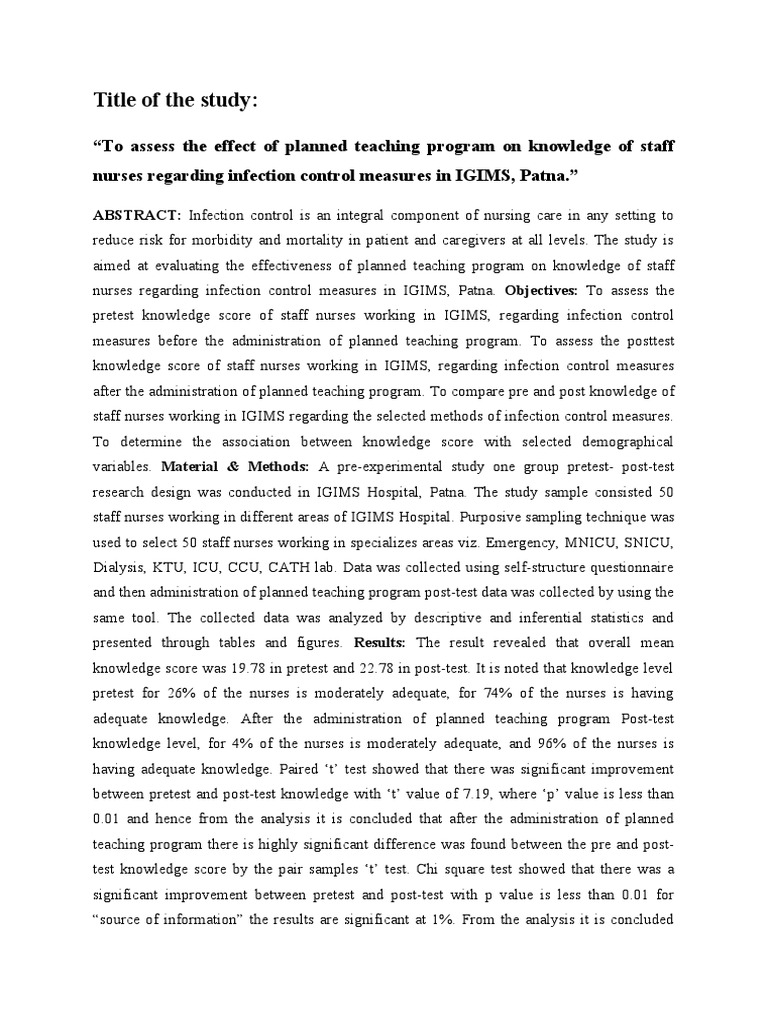 Infection Control Training Impact on IGIMS Nurses | PDF | Infection ...
