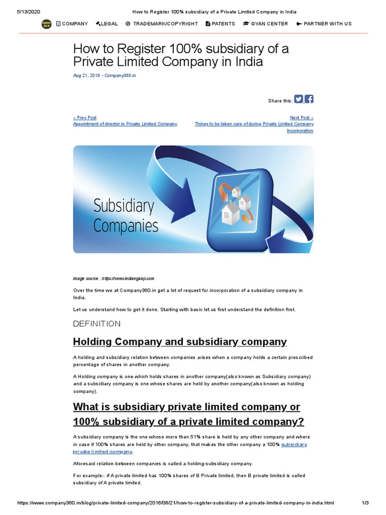 How To Register 100% Subsidiary of A Private Limited Company in India ...