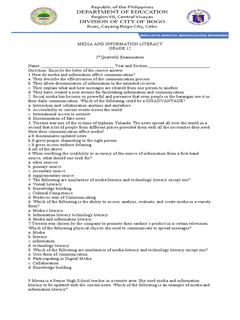 Grade 12 Media Literacy Exam Guide | PDF | Technological Convergence ...