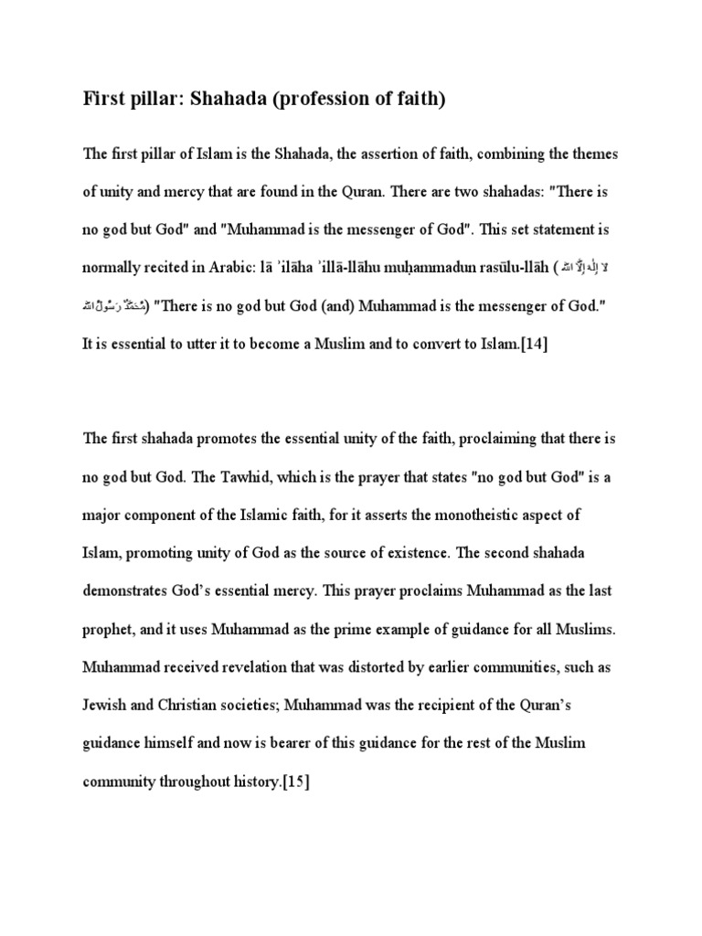 First Pillar: Shahada (Profession of Faith) | PDF