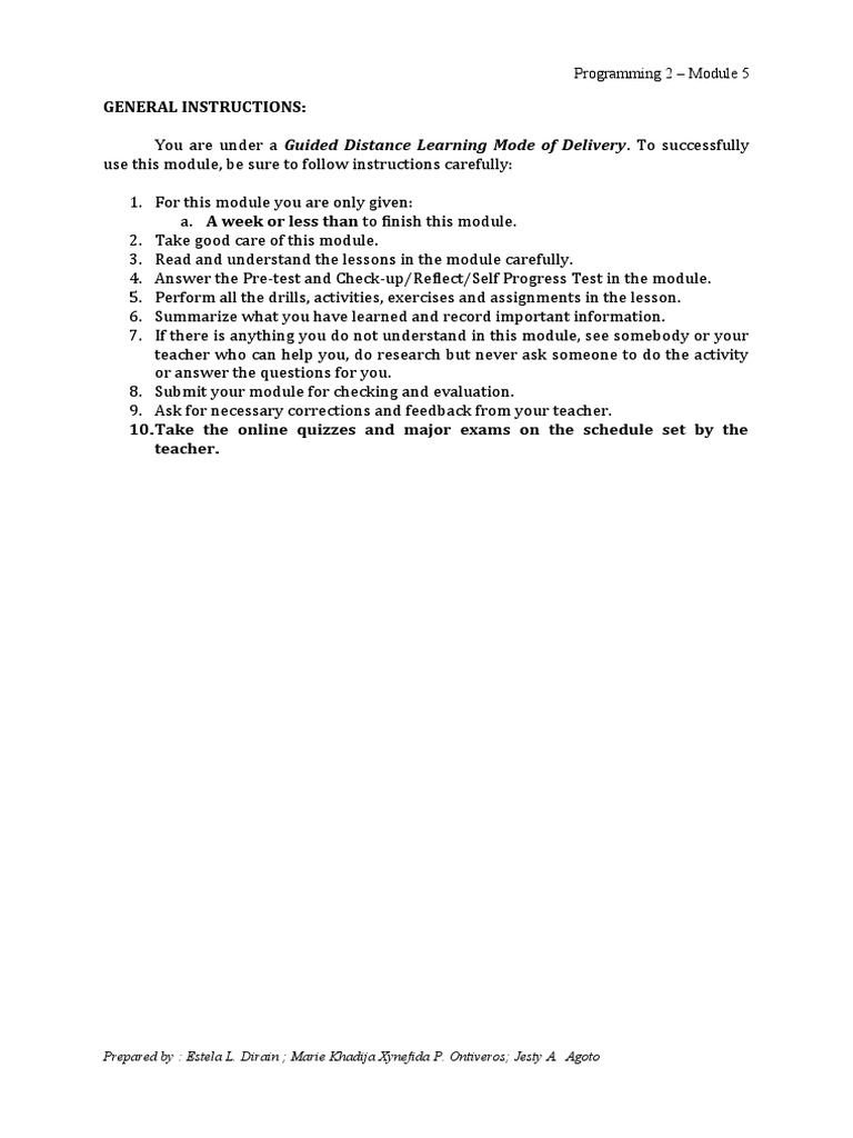 General Instructions:: Programming 2 - Module 5 | PDF | C Sharp ...