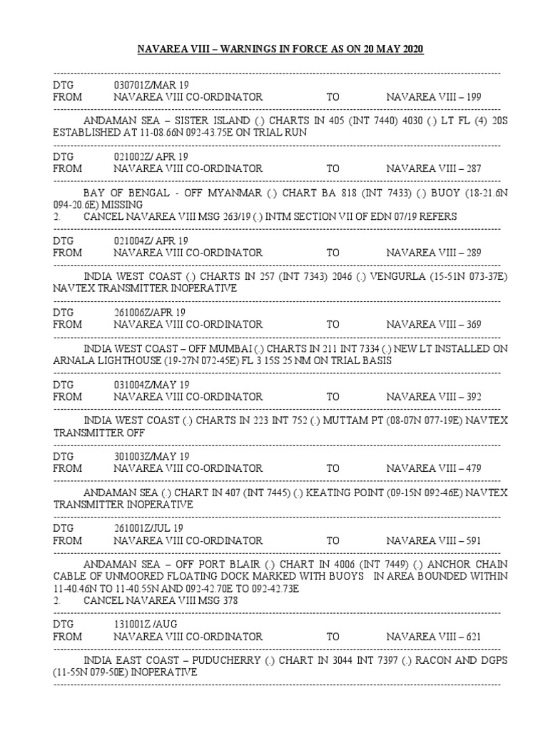 Navarea Warnings in Force | PDF | Water Transport | Transport