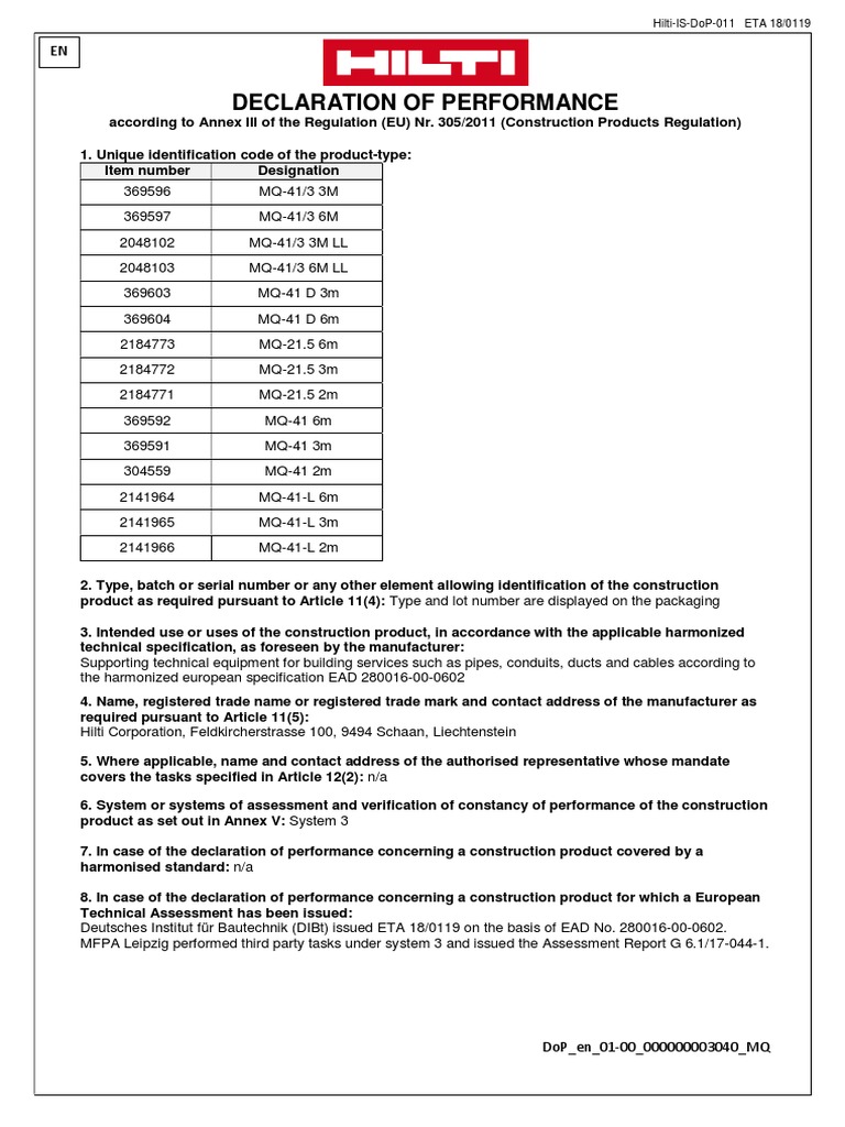 Declaration of Performance MQ EN Declaration of Performance IBD WWI ...
