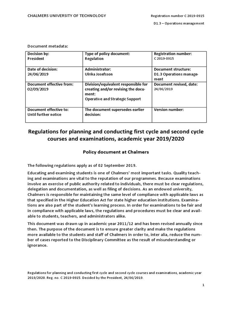 Regulations For Planning and Conducting Courses and Examinations 2019 ...