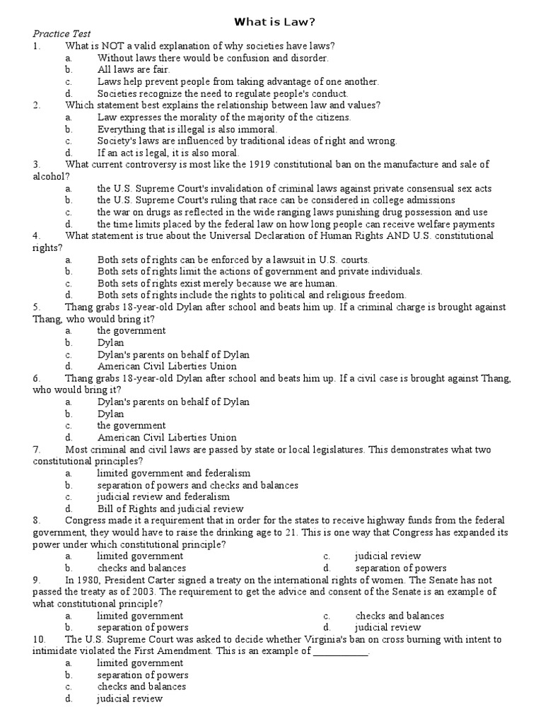 What Is Law Test For Students | PDF | Separation Of Powers Under The United States Constitution ...