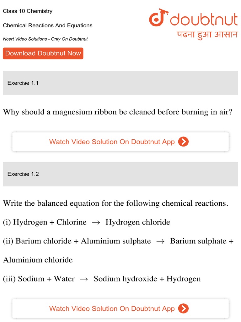 Ncert Class 10 Chemistry Chemical Reactions and Equations PDF | PDF ...