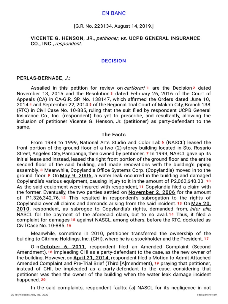 243357-2019-Henson Jr. v. UCPB General Insurance Co PDF | PDF ...