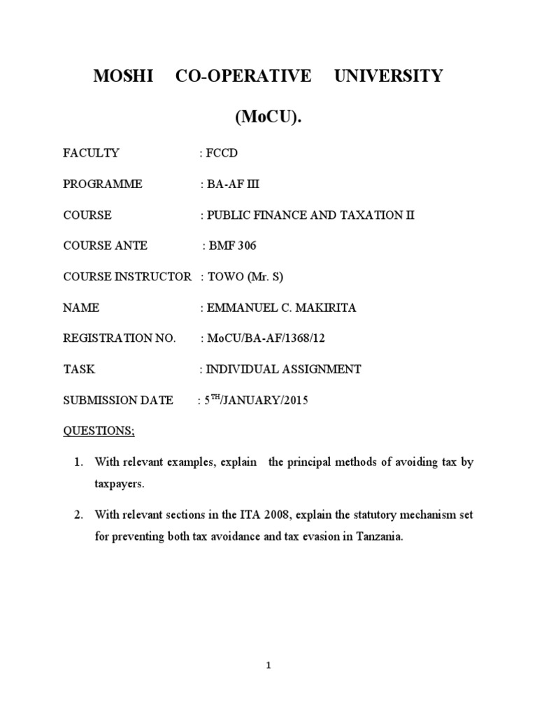 Moshi Co-Operative University (Mocu) | PDF | Tax Avoidance | Capital ...