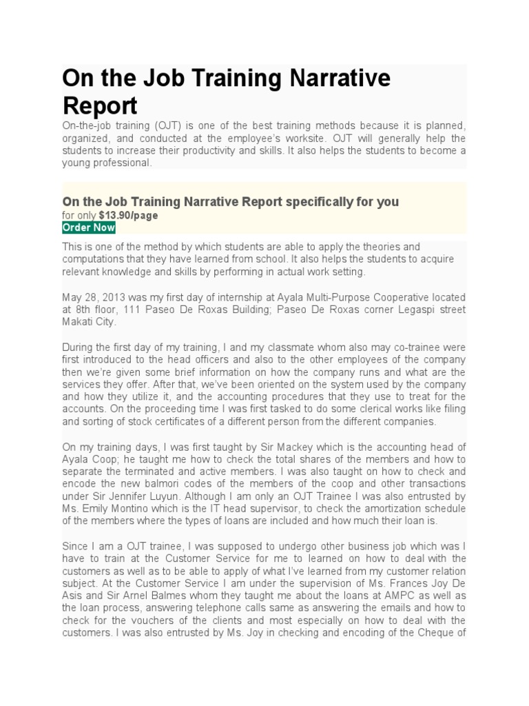 OJT Narrative Report | PDF | Learning | Behavior Modification