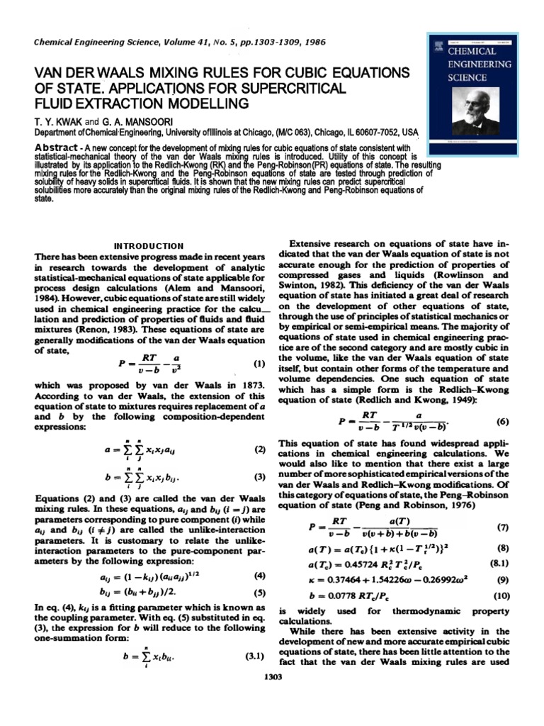 RK Mixing Rules | PDF | Supercritical Fluid | Solubility