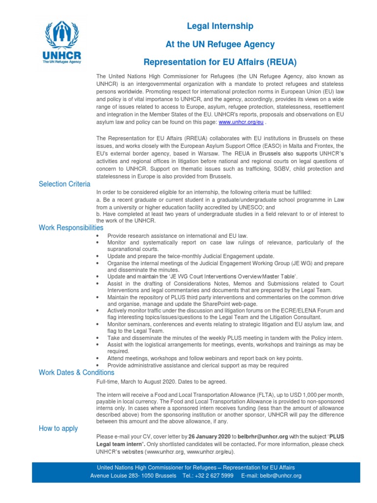 UNHCR Legal Internship in Brussels | PDF | United Nations High ...