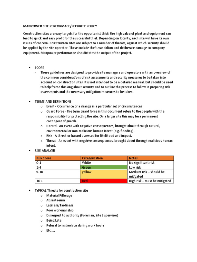 Manpower Performance and Security Policy | PDF | Emergency Management ...