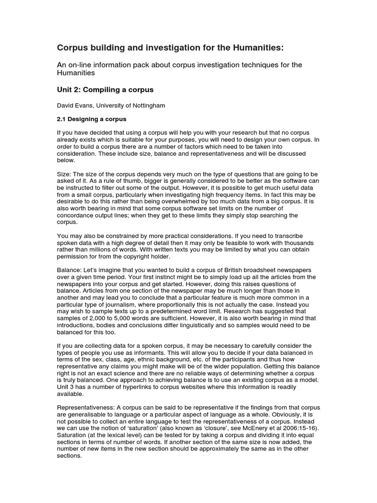 Corpus Building and Investigation For The Humanities | PDF | Annotation ...